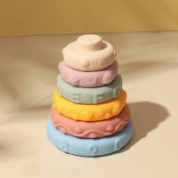 China Montessori Silicone Stack Tower 6 Rings Fine Motor Skills Toy for Toddlers Babies 130mm for sale