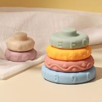 China Montessori Silicone Stack Tower 6 Rings Fine Motor Skills Toy for Toddlers Babies 130mm for sale