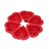 China 6 Cavity Heart Shape Silicone Cake Mold 250mm Food Grade Nonstick Baking Mold for sale