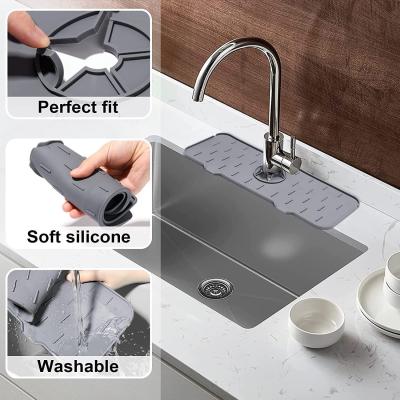 China Silicone Kitchen Faucet Drain Mat 370x135mm Self Draining Water Catcher Pad for sale