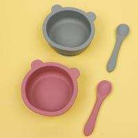 China BPA Free Silicone Baby Feeding Bowl Set with Suction Base and Spoon 12.5x11.7cm for sale