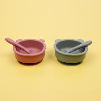 China BPA Free Silicone Baby Feeding Bowl Set with Suction Base and Spoon 12.5x11.7cm for sale