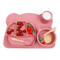 China Food Grade Silicone Baby Tableware Set 6pcs Divided Plate Bowl Suction Kids Dinnerware for sale