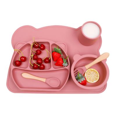 China Food Grade Silicone Baby Tableware Set 6pcs Divided Plate Bowl Suction Kids Dinnerware for sale
