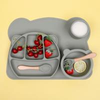 China Food Grade Silicone Baby Tableware Set 6pcs Divided Plate Bowl Suction Kids Dinnerware for sale