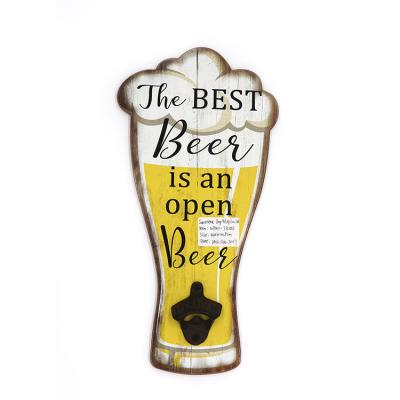 China Vintage Style Wooden Wall Hanging Bottle Opener , Wall Beer Bottle Opener for sale