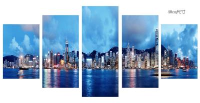 China Modern 5 Panel Canvas Wall Art City Sunset Seascape Painting Picture Artwork for sale