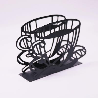 China Dinner Metal Napkin Holder Black Coffee Cup Shape Paper Napkin Holder 15 X 4 X 10cm for sale
