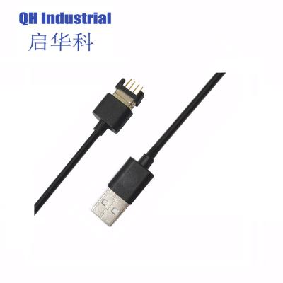 China 4Pin Magnetic Pogo Pin Charging Cable Connector 3A 700gf 1m Black Male Female for sale