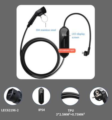 China 7kw 32a Home Evse Ev Charging Cable Portable Type 2 Ac Ev Charger With European for sale