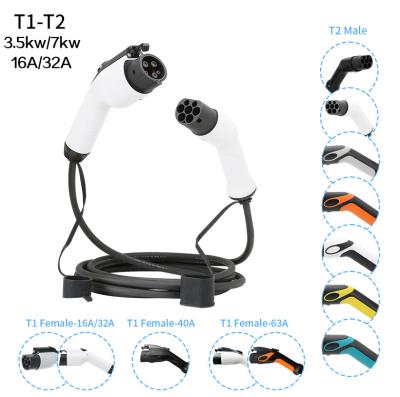 China Portable 7kw 32A Saej 1772 T1-T2 EV Charger CE Electric Car Charging With Cable for sale