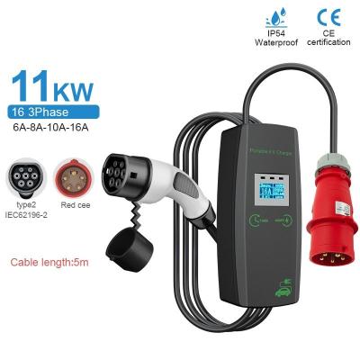 China Type 2 Portable EV Charger With Red CEE Plug Car Charging Level 2 Ac Ev Charger 3-22KW for sale