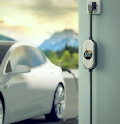China Smart Blue CE Plug Type 2 32A Portable Ev Charger With Screen for sale