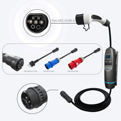 China Type2 Electric Vehicle Charger 32A 1Phase 7kw Electric Vehicle Charging Wallbox 5m Cable Schuko/CEE Plug for sale