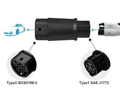 China SAE j1772 to IEC62196EV Charger Type 1 to Type 2 Adapter Charging Connector for sale