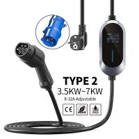 China 8-40A Current Wallbox Electric Car Charger with Emergency Button and 5m Cable Length for sale