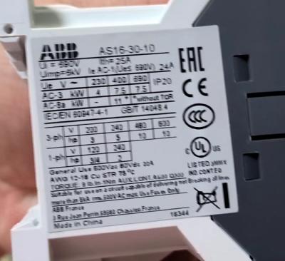 China AS16-30-10-25 ABB Original ABB Contactor 16A 3-Pole 1NO 110V AC Coil for sale