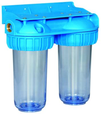 China 10 Inch Double Water Filter Housing with 8 Bar Pressure Rating and Multiple Port Sizes for Sediment Removal for sale