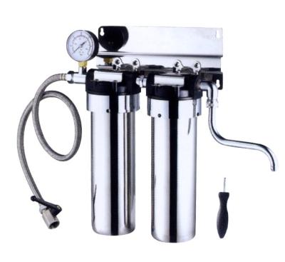 China Stainless Steel Countertop Water Filter 2 Stage System with 5L/Min Flow Rate and 10 Inch Housing for sale