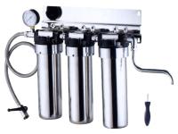 China 10 Inch Countertop Stainless Steel Water Filter Housing with Pressure Gauge - 0.2-0.5μm Filtration, 10,000L Capacity for sale
