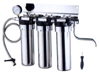 China 10 Inch Countertop Stainless Steel Water Filter Housing with Pressure Gauge - 0.2-0.5μm Filtration, 10,000L Capacity for sale
