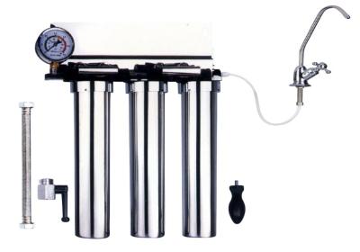 China 20 Inch Stainless Steel Water Filter Housing with Pressure Gauge - 0.2-0.5μm Filtration, 10,000L Capacity for sale