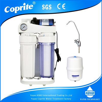 China Manual Flush 5 Stage RO Water Purifier 50GPD with Steel Shelf and Pressure Gauge for sale