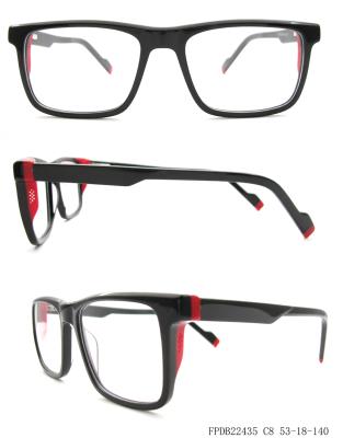 China FPDB22435 C8 53-18-140 Black Red Square Frame Glasses Lightweight Durable Stylish for sale