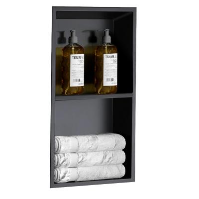 China 600x300mm 304 Stainless Steel LED Shower Wall Niche - Polished Black Finish with Multiple Compartments for sale