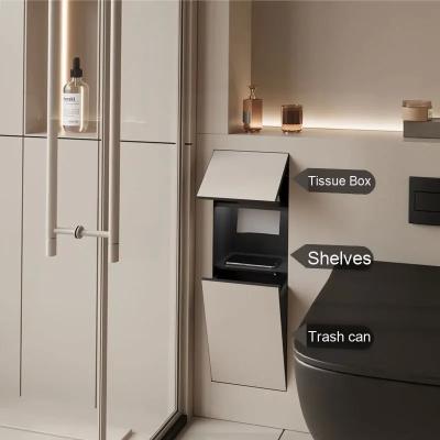 China 600×300×140mm Stainless Steel Shower Niche with Hidden Trash Can - Corner Mounted Bathroom Storage Solution for sale