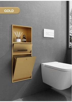 China 24x12x5.6 Inch Recessed Toilet Brush Cabinet - Stainless Steel 3-in-1 Hand Towel Box with Built-in Trash Can for sale