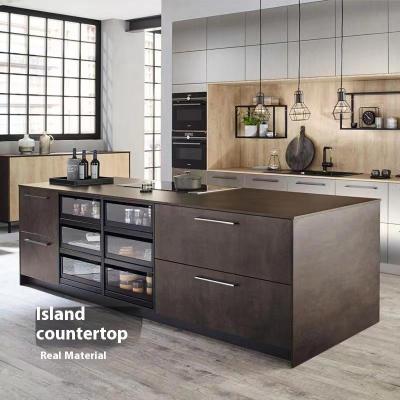 China 304 Stainless Steel Kitchen Island with 5mm Thickened Countertop - Brushed Finish Integrated Sink for sale