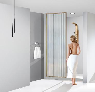 China Rose Gold Stainless Steel Corner Shower Enclosure - 90cm Span One-Piece Space Saving Design for sale