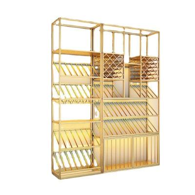 China 6-Layer Glass Wine Cabinet with Brushed Metal Finish - Iron Construction for Wall or Floor Mounting - Commercial Grade Storage for sale