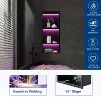 China 12x30 Inch 3-Tier Shower Wall Niche with RGB LED Lighting and Matte Black Waterproof Finish for sale