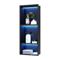China 12x30 Inch 3-Tier Shower Wall Niche with RGB LED Lighting and Matte Black Waterproof Finish for sale