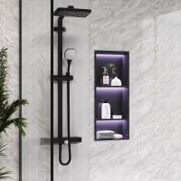 China 12x30 Inch 3-Tier Shower Wall Niche with RGB LED Lighting and Matte Black Waterproof Finish for sale
