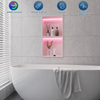 China 12x24 Inch 2-Tier White Shower Wall Niche with RGB LED Lighting - Recessed Bathroom Storage Cabinet for sale