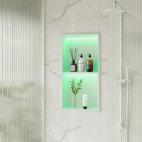 China 12x24 Inch 2-Tier White Shower Wall Niche with RGB LED Lighting - Recessed Bathroom Storage Cabinet for sale