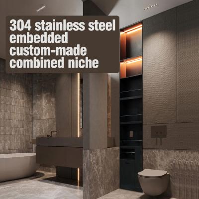 China 304 Stainless Steel Shower Niche 600x300mm Custom Embedded Full Welded Seamless Vacuum Nano Coating for sale