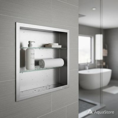 China 304 Stainless Steel Shower Niche 16x12 Inch Recessed Bathroom Storage Organizer with Door for sale