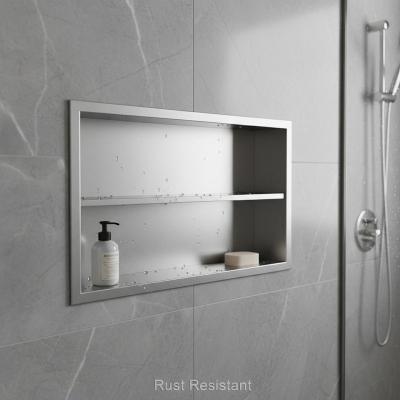 China 304 Stainless Steel Shower Niche 16x12 Inch Wall Mounted Recessed Shelf with Door for sale