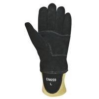 China EN659  Flame Retardant Firefighter Gloves Cowsplit Shell Wristlet Cuff for sale