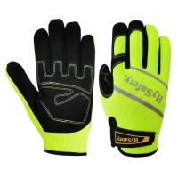 China Waterproof Hysafety Mechanics Wear Gloves Medium Duty Hi Vis Green Spandex Back for sale