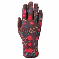 China Tight Fitting Gardening Work Gloves Synthetic Leather Spandex Floral Printing for sale