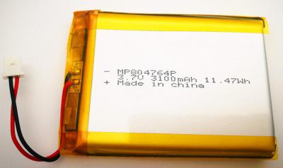 China 11.47 Watt Lithium Ion Polymer Battery Pack 804764 3100mah 3.7V With Connector with KC CB UL for sale