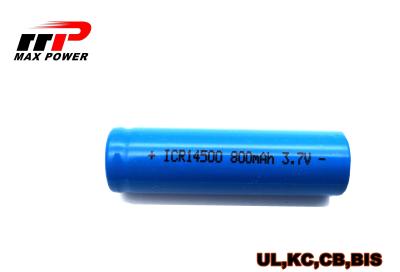 China 800mAh 3.7V ICR14500 2.4A High Discharge Platform Lithium Ion Rechargeable Batteries  For Power Tools for sale