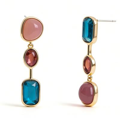 China Vintage Asymmetrical Gemstone Drop Earrings With Lightweight Dangle Natural Stone for sale