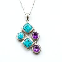 China Customizable Turquoise Teardrop Necklace Natural Stone Pendant With Metal Bezel Setting for sale