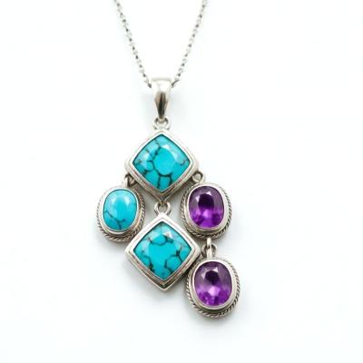 China Customizable Turquoise Teardrop Necklace Natural Stone Pendant With Metal Bezel Setting for sale